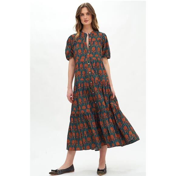 Oliphant | Dresses | Oliphant Scoopneck Buttonfront Tiered Poplin ...